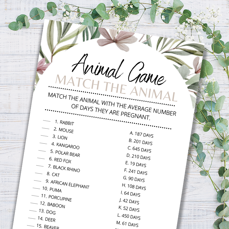 Free Baby Shower Game - Match the Animal – ForeverLily